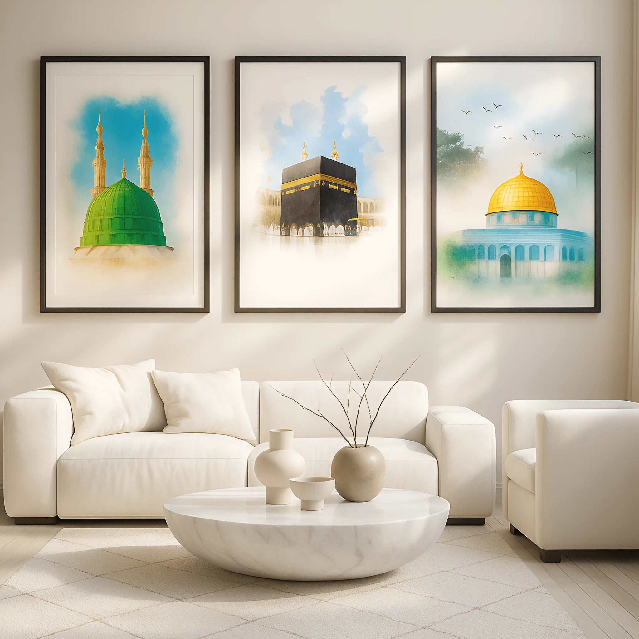 Islamic Landmarks – Kaaba, Madina & Al Aqsa Wall Art (3 Frame Set ...